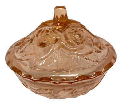 Vintage Pink Rose Covered Dish Glass Decor Candy Trinkets Small Snacks ...