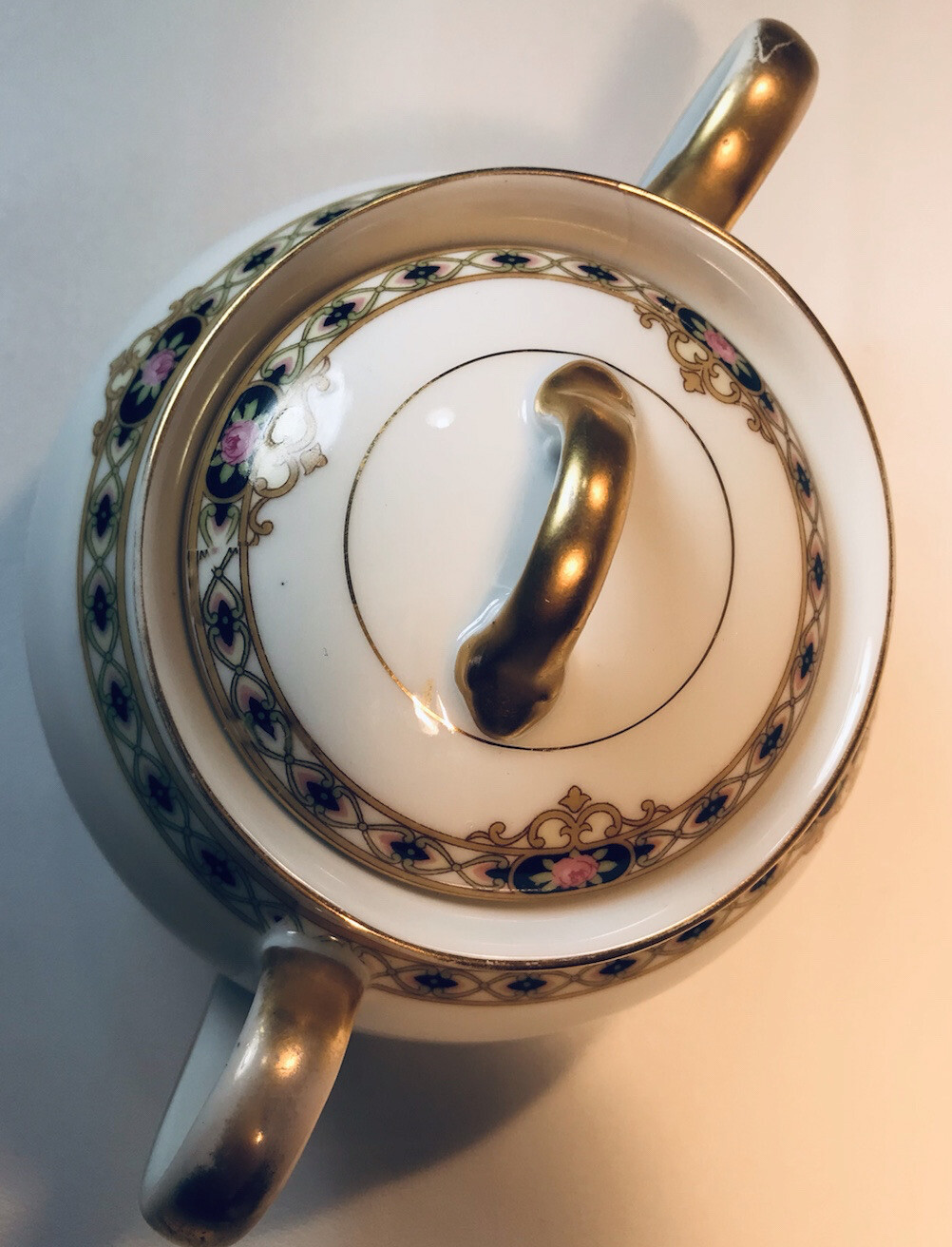 Noritake Ceylon Jam Bowl Handled 6.5"x4" Black Pink Peonies Gold Stamp ...