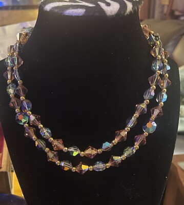 Vintage 1950 aurora borealis double strand choker. Watermelon, rainbow ...