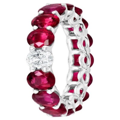 Oval Lab Burma Ruby Eternity Stackable Ring Band 925 SS Anniversary ...