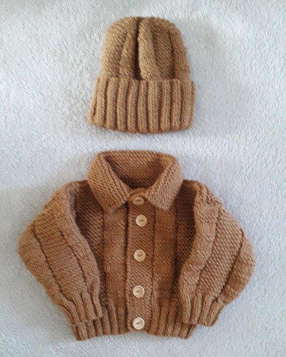 Hand Knitted Baby Boys Jacket And Hat Set O/3 Months Brown | eBay