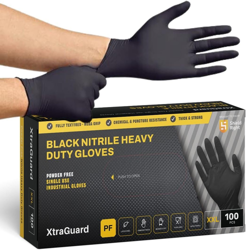 Xtraguard Black Nitrile Gloves - Heavy Duty, 6 Mil, Disposable, Latex ...