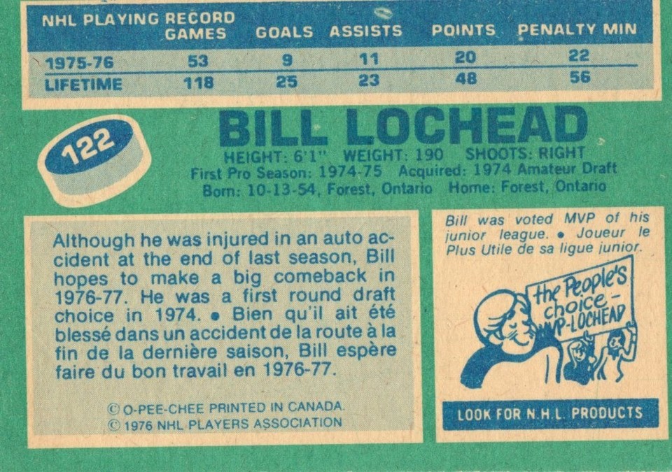 1976-77 O-Pee-Chee Bill Lochead #122 | eBay