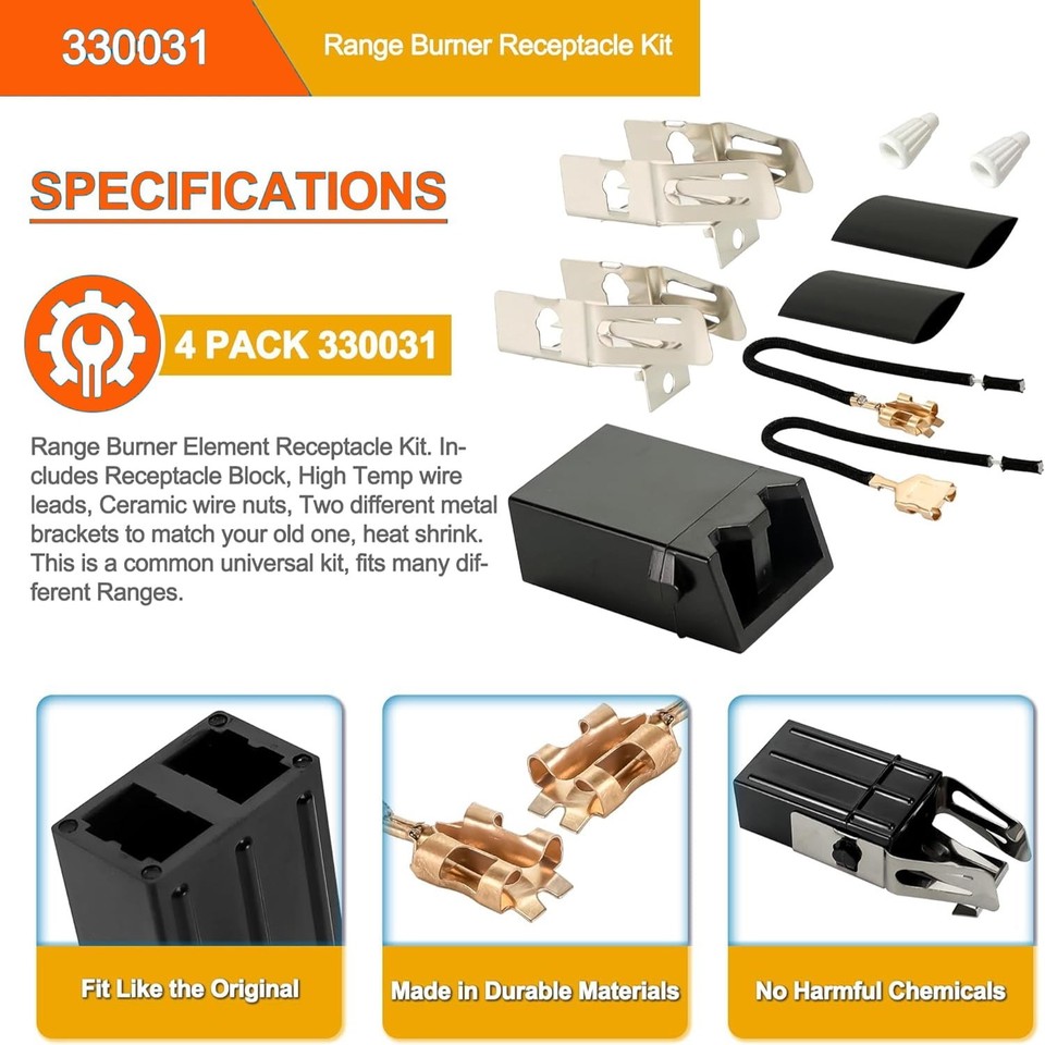 MP22YA Range Burner Element Kit w/ 4 × (330031) Surface Element & 4 x ...