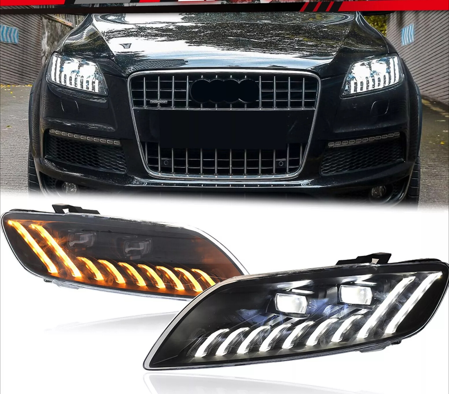 For AUDI Q7 SQ7 2006-2015 LED DRL Sequential Projector Headlights ...