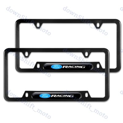 For 2PCS Ford Racing Black License Plate Frame Stainless Steel Metal ...