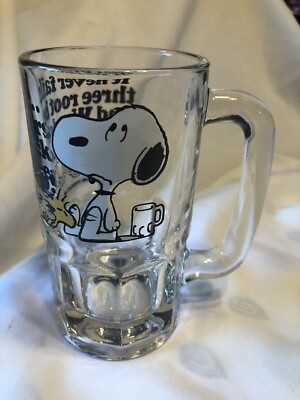 Vintage Peanuts Snoopy & Woodstock "Root beer" Glass Drinking Mug Cup ...