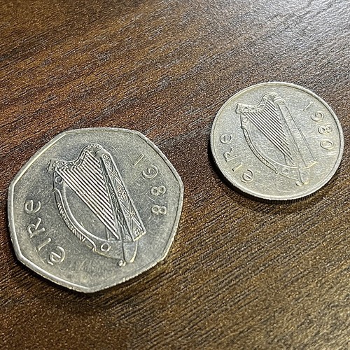 Ireland Eire 1988 50 Pence & 1980 5 Pence Harp Coin Lot Irish World ...