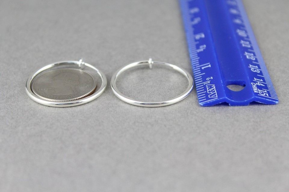 Silver hoops Clip On Clips earrings hoop spring hinge clasp 1 1/8" wide ...
