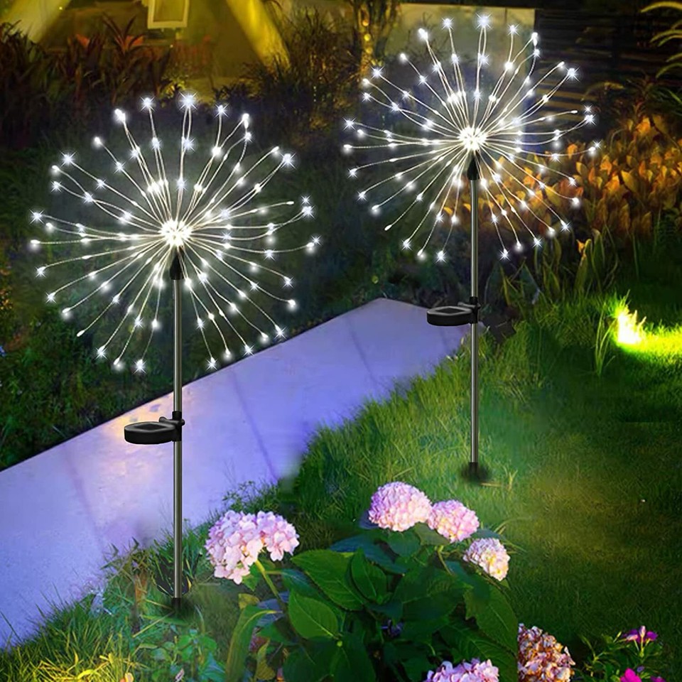 150 LED Solar Firework Lights Outdoor Garden Decor Waterproof Path Lawn ...