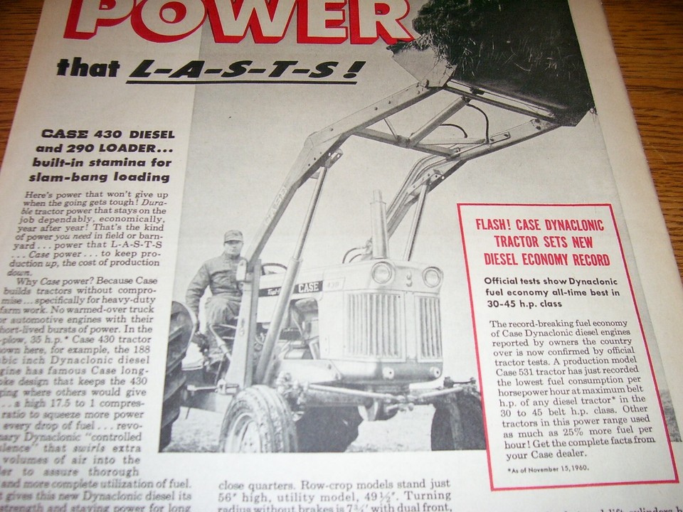 VINTAGE JI CASE CO ADVERTISING -430 DIESEL TRACTOR & LOADER- 1961 | eBay