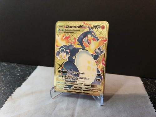 RARE! BLUE Charizard VMAX Gigantamax Gold METAL Pokemon Card SV107 ...