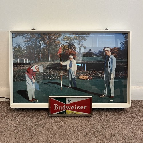 Rare 1950s Budweiser Beer Lighted Sign Men Golfing Working HTF Read ...