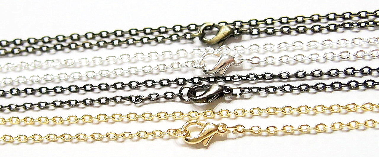 2 Antique Silver 18" Sturdy Chains with Lobster Clasp 4 Pendants ...