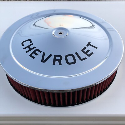 Chevrolet Chrome Air Cleaner BLACK Logo 14x3 RED WASHABLE FILTER NEW | eBay