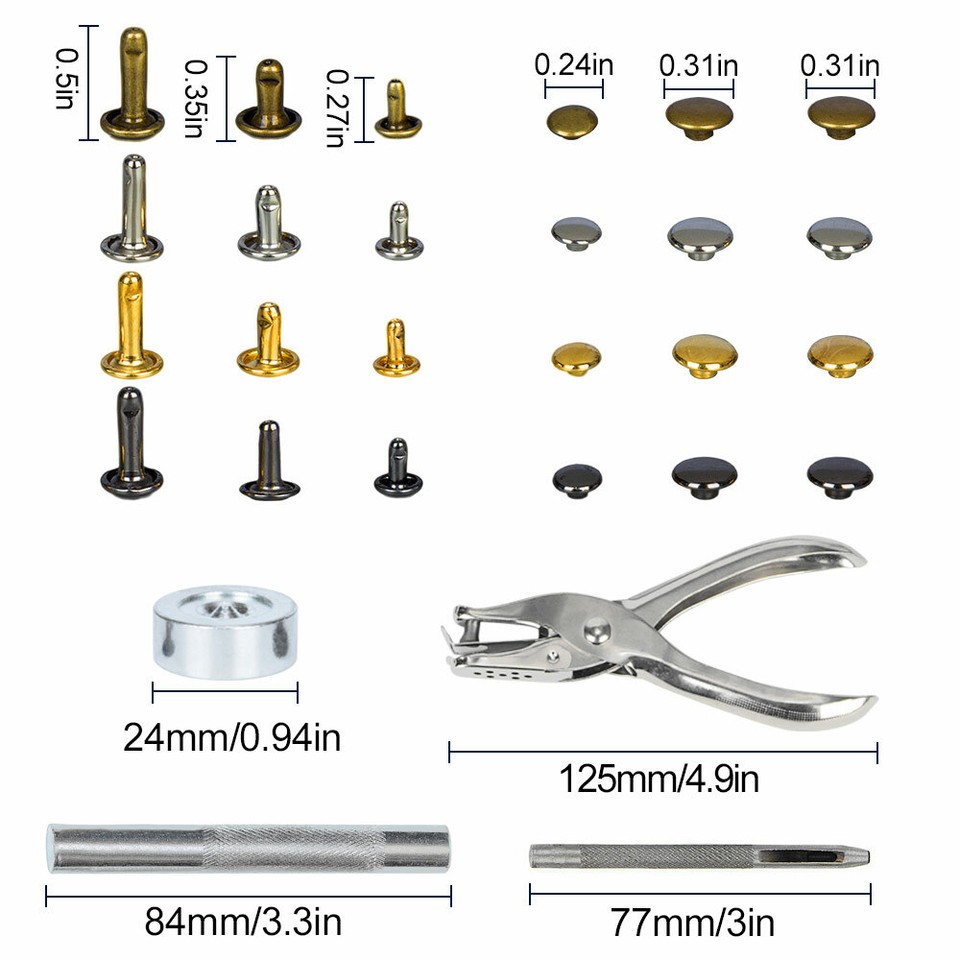 480pc Leather Rivets Tool DIY Craft Metal Stud Double Cap Fixing Kit ...