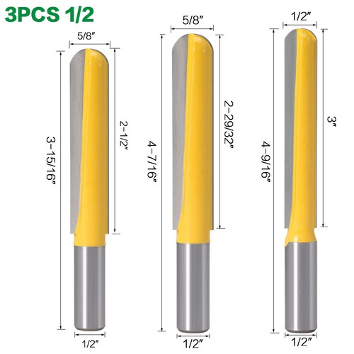 1/2 12mm Shank Long Extra Core Box Router Bit Set Round Nose ...