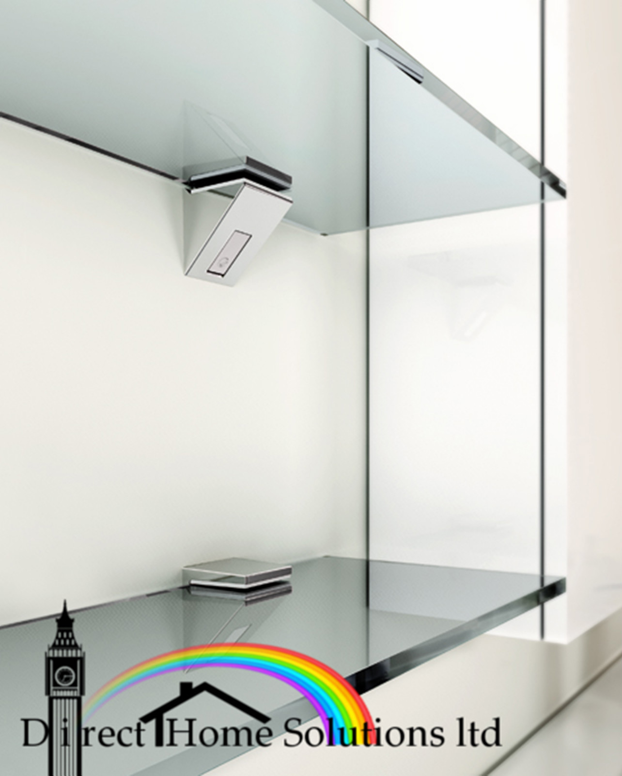 2 X POLISHED CHROME DESIGNER GLASS SHELF SUPPORT CLAMP BRACKETS FITS ...