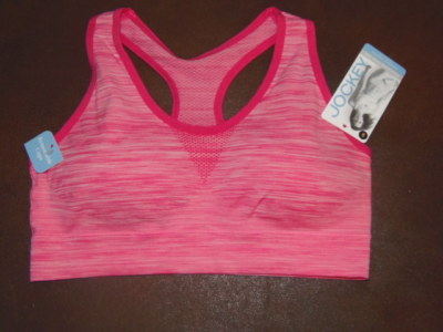 NEW JOCKEY RACERBACK CROP TOP, PINK/WHITE, SMALL, RETAILS @28.00 (BRA-1 ...