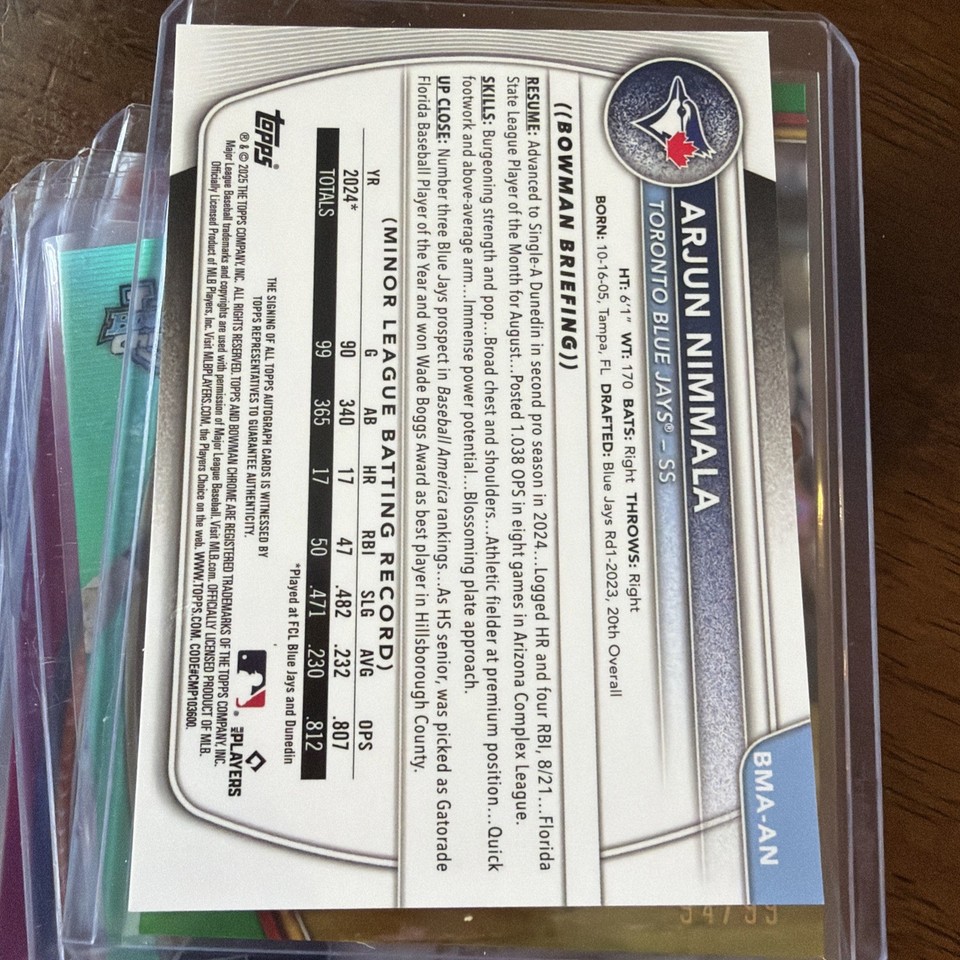 2025 Bowman - Chrome Prospect Mega Box Autographs Arjun Nimmala #BMA-AN ...