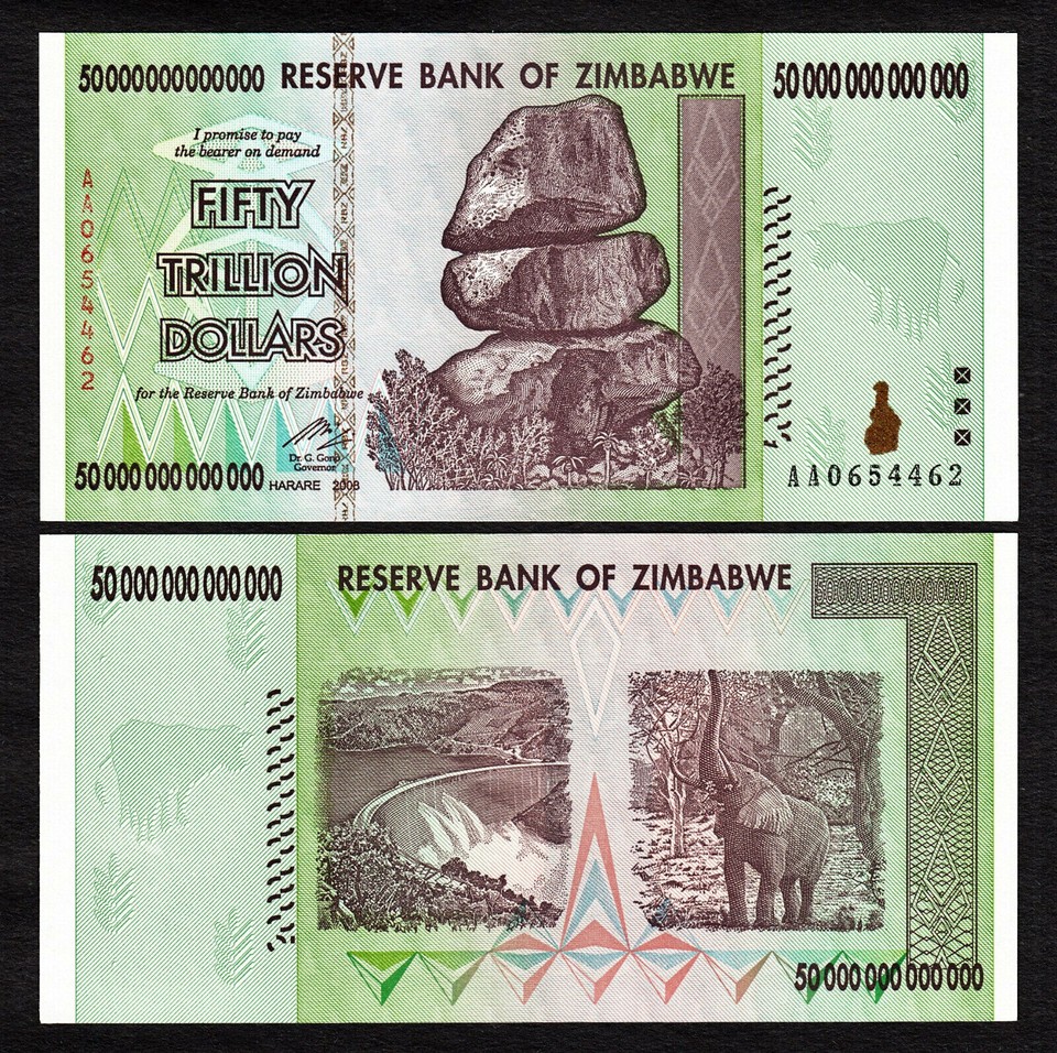 Zimbabwe 2 x 50 Trillion = 100T 2008 AA With COA UNC AUTHENTIC Ship ...