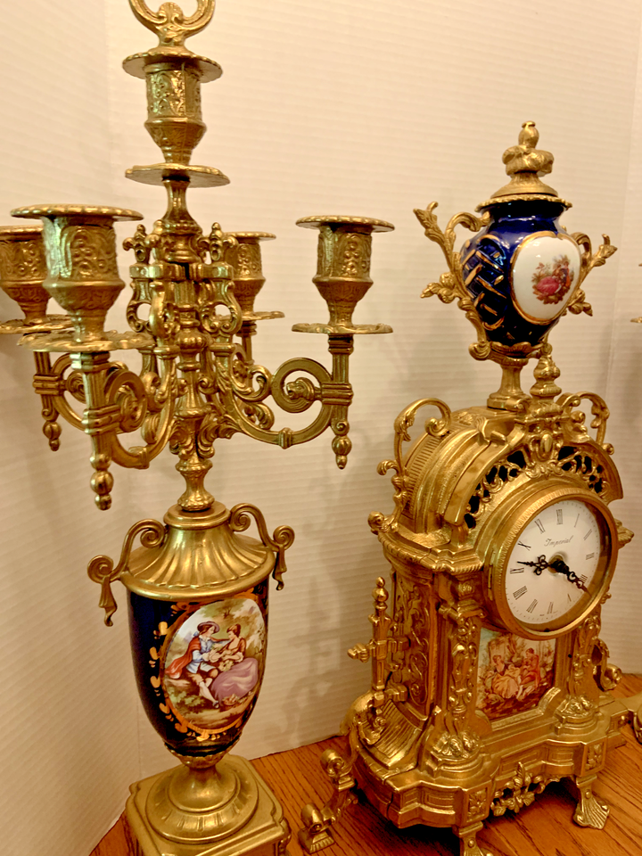 Vintage Authentic Set of 3 Imperial Clock & Candelabras Made In Italy ...