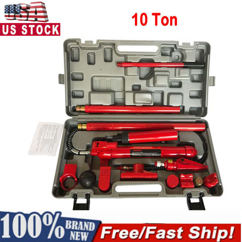10 Ton Portable Power Hydraulic Jack Body Frame Repair Kit Auto Shop ...