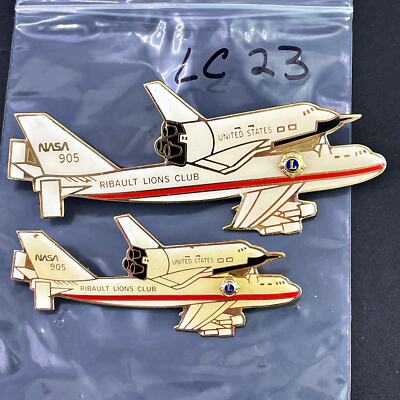 Vintage Ribault Lions Club Two Lapel Pins 905 NASA United States Plane ...