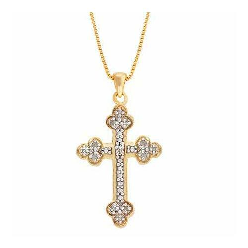 18K Gold over 925 Silver 1/8ct Diamond Accent Cross Clover Necklace, 18 ...