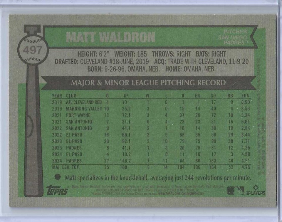 2025 TOPPS HERITAGE BASEBALL #497 MATT WALDRON SSP 76 BORDER/76 SAN ...