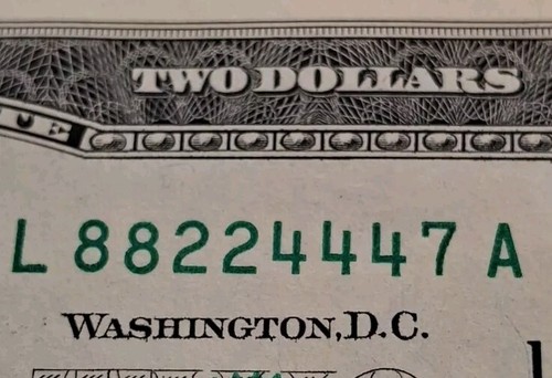 Unique $2 88224447 Two Pairs 3 Of Kind Fancy Serial Number Two Dollar ...