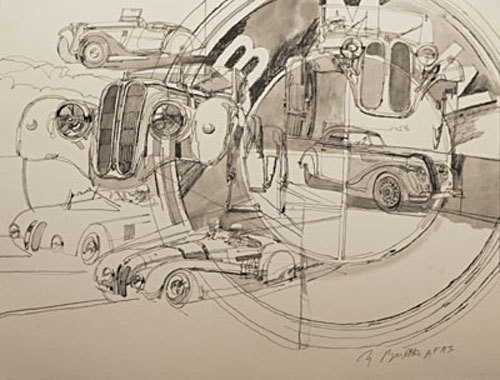 GEORGE BARTELL art BMW Classics 22"x17" signed by artist George Bartell ...