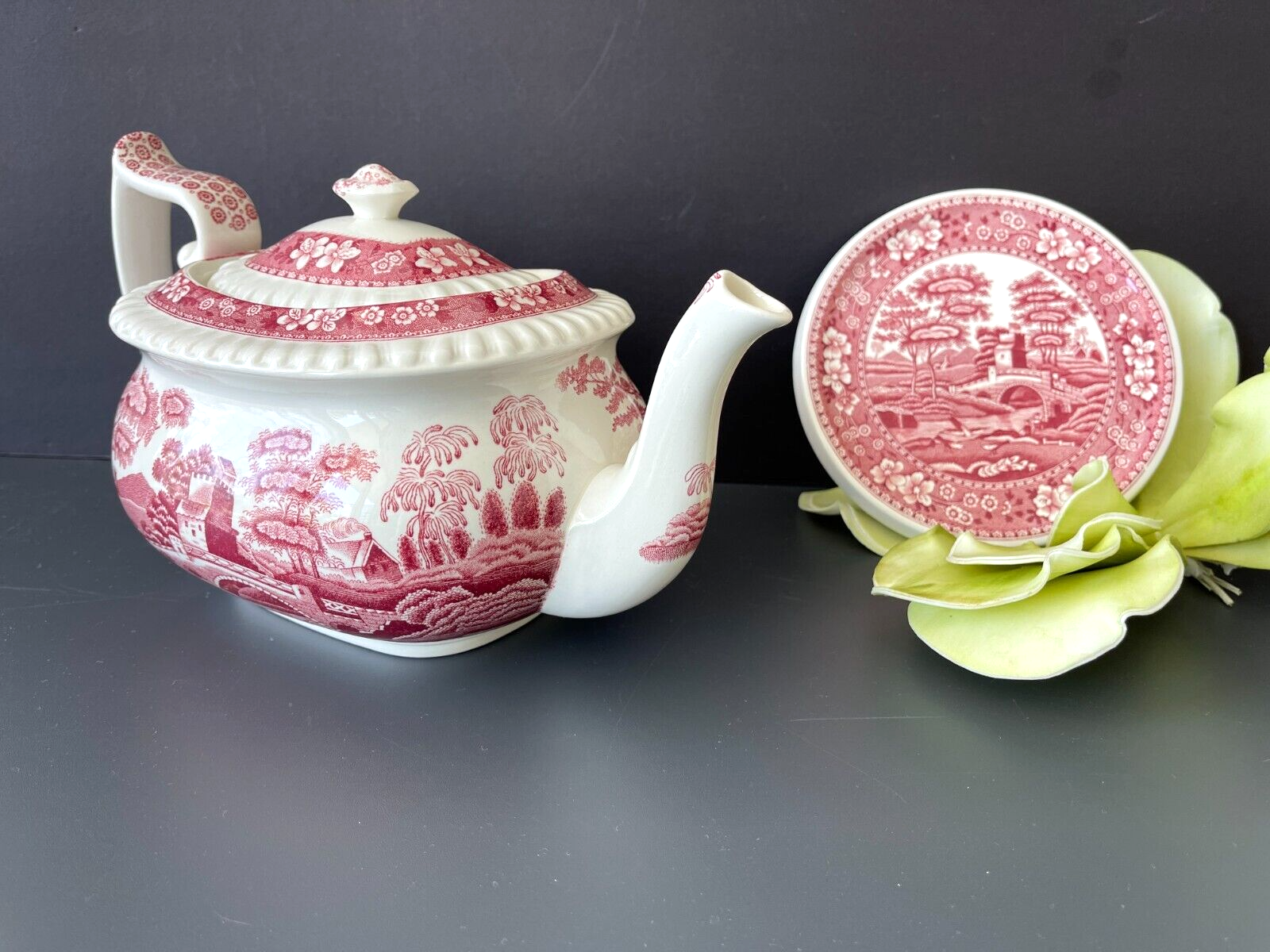 RARE Copeland Spode's Pink Tower Teapot w/Lid & Under Plate 2-PCS SET ...