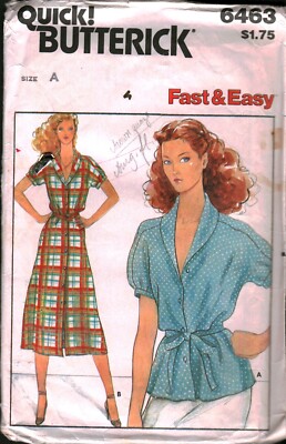 6463 Vintage Butterick Sewing Pattern Misses 1980s Fast Easy Top Belt ...