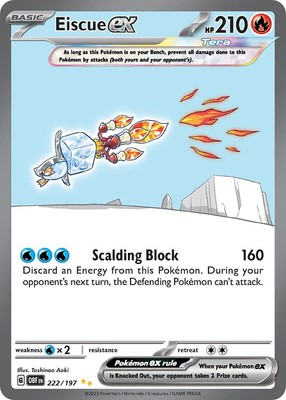 Pokémon TCG Eiscue ex 222/197 Sv03: Obsidian Flames Holo 💎 | eBay