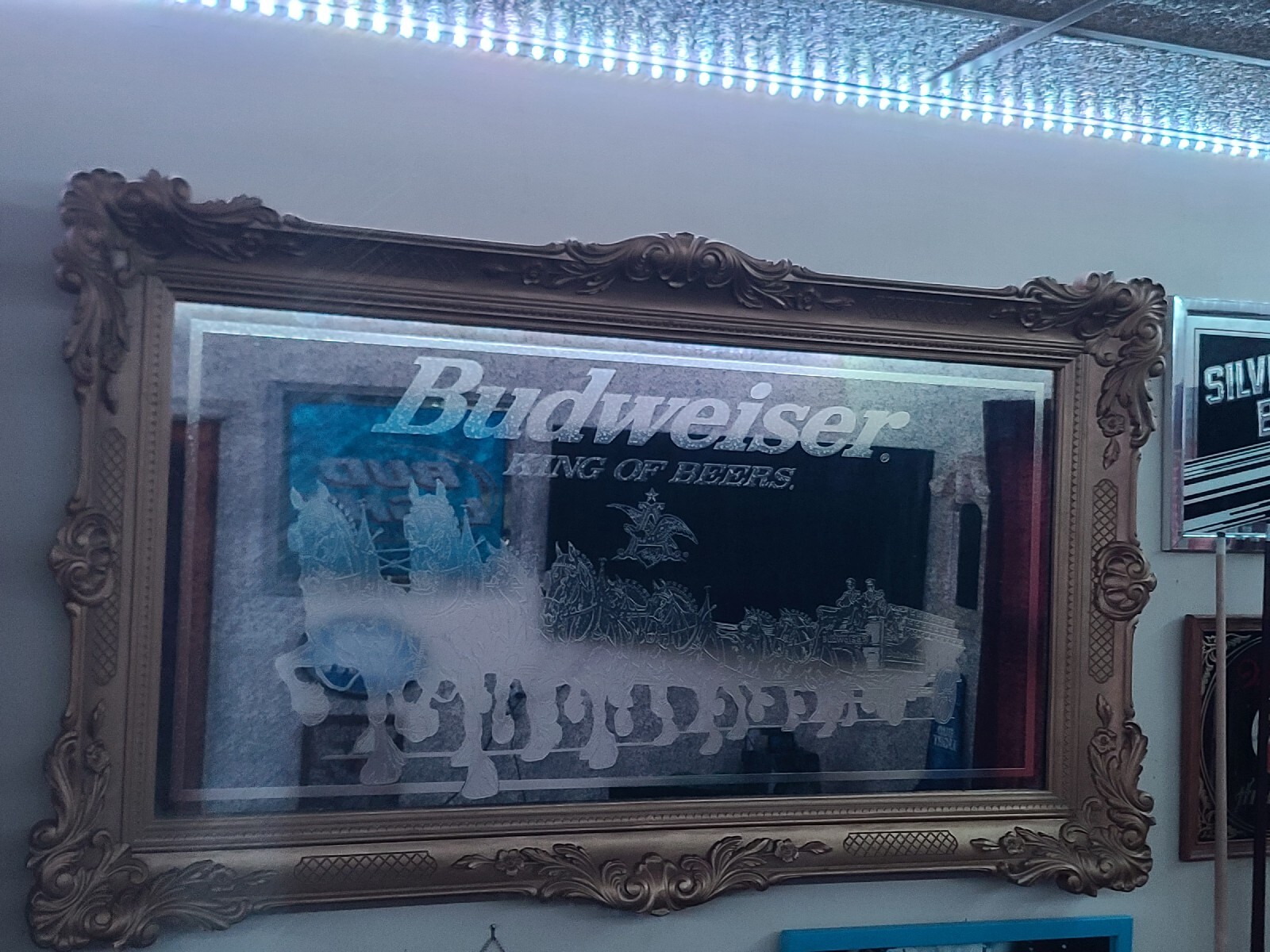 Rare Vintage 58" Budweiser Beer Clydesdale Horses Gold Framed Etched ...