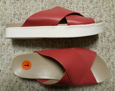 Cute H by HALSTON Salmon LEATHER White PLATFORM Slides Clogs Mules ...