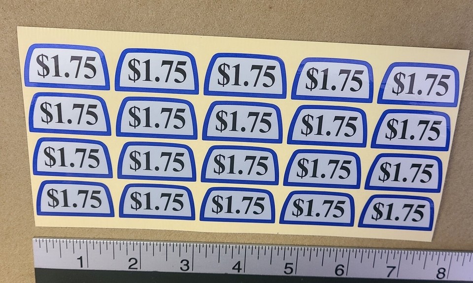 ESD $1.75 price decals for Vertical 8 coin chute slides , qty. 20 for 1 ...