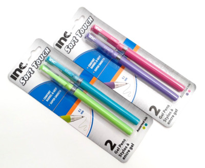 2 PACKS 4 PENS INC® SOFT TOUCH PENS PINK PURPLE GREEN & TEAL 0.5 mm GEL ...