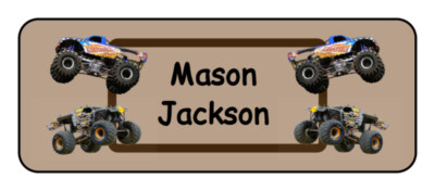 30 personalized monster truck name tag stickers, tags, school supply ...