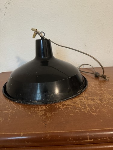 Vintage Black /White Enamel Industrial Shop Light Shade 14” Diameter w ...