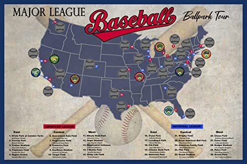 Pro Baseball Stadium Scratch Off Map; Ballpark Stadium Bucket List ...