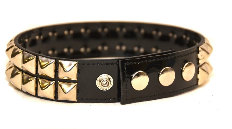 Black Double Studded Arm Band Shiny Patent Leather 3 Snap Adjustable | eBay