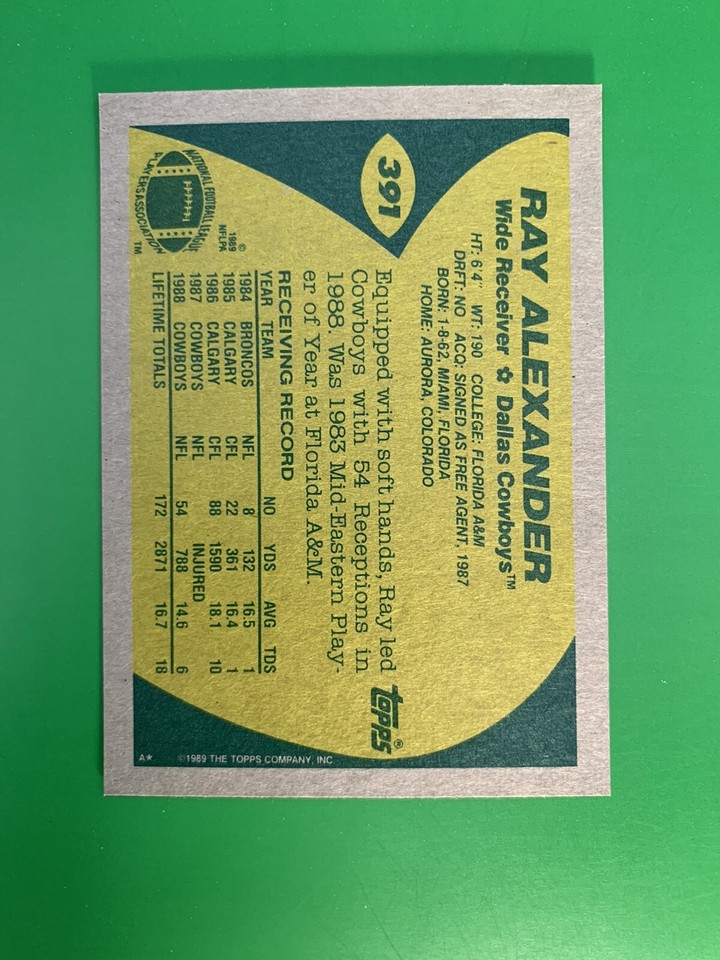 1989 Topps Ray Alexander RC #391 Dallas Cowboys | eBay