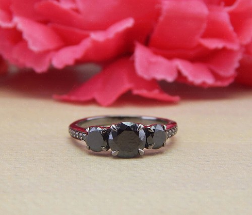 2Ct Round Cut Black Diamond Lab Created Engagement Ring 14K Black Gold ...