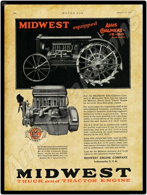 1921 Midwest Engine Co. NEW Metal Sign: Allis Chalmers 12-20 Tractor ...