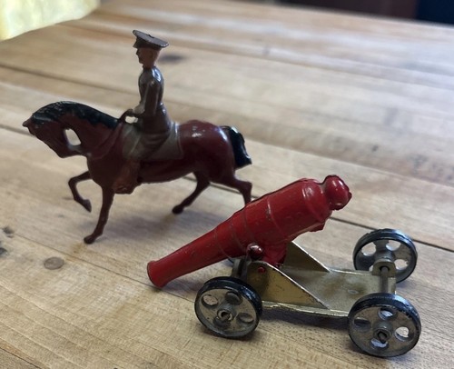 Antique English Soldier Miniature Cast Metal Cannon Red Black Wheels | eBay