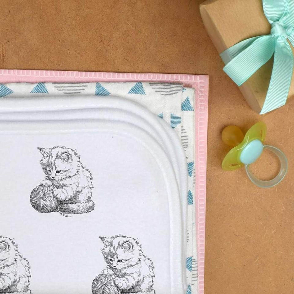 'Cute Fluffy Kitten with Ball of Yarn' Baby Burp / Wash Cloth ...