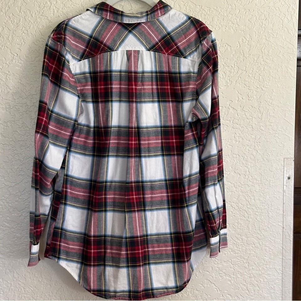 Eddie Bauer Plaid Classic Fit Flannel Shirt Women's White Blue Red ...