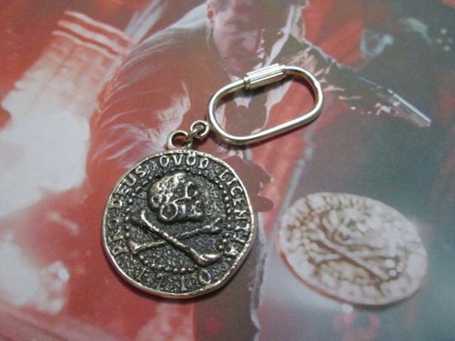 Uncharted Coin Pirate Skull Keychain made sterling silver 925-artisan ...